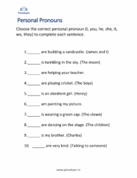 Personal pronouns worksheets for grade 2 | Planetspin.in