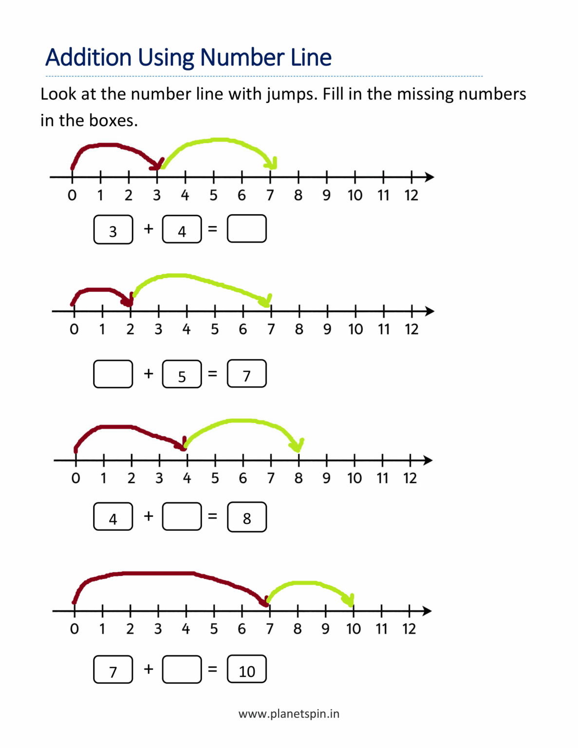 Number line addition worksheets | Planetspin.in