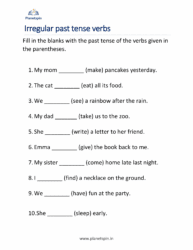 Past form of irregular verbs worksheet for grade 2 | Planetspin.in