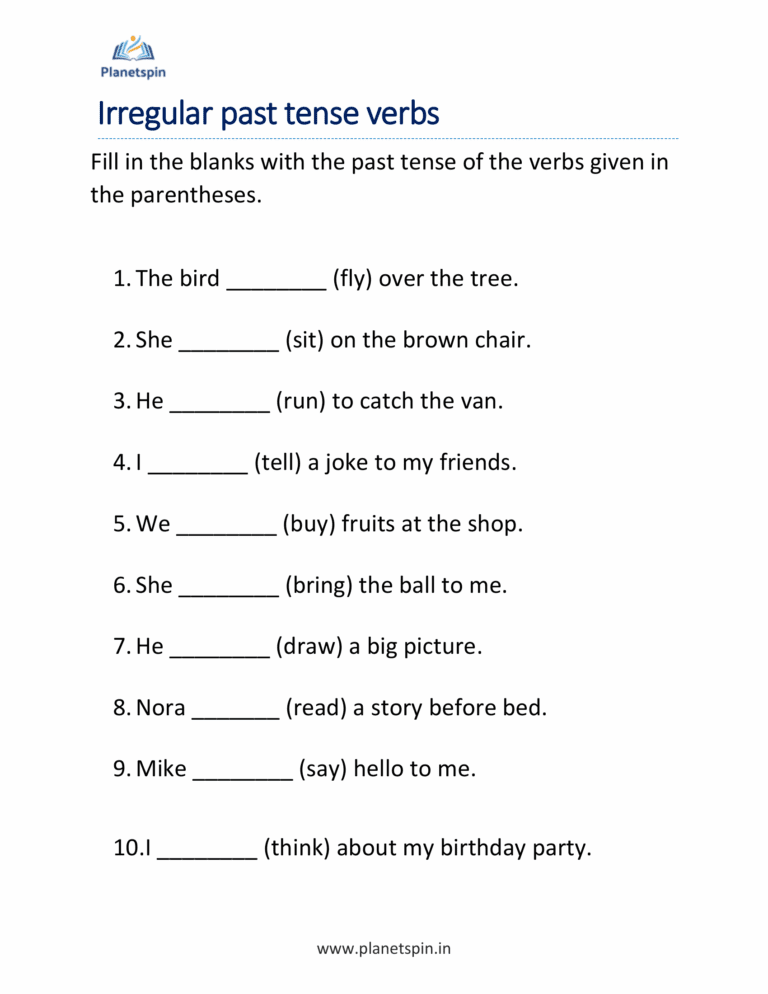 Past form of irregular verbs worksheet for grade 2 | Planetspin.in