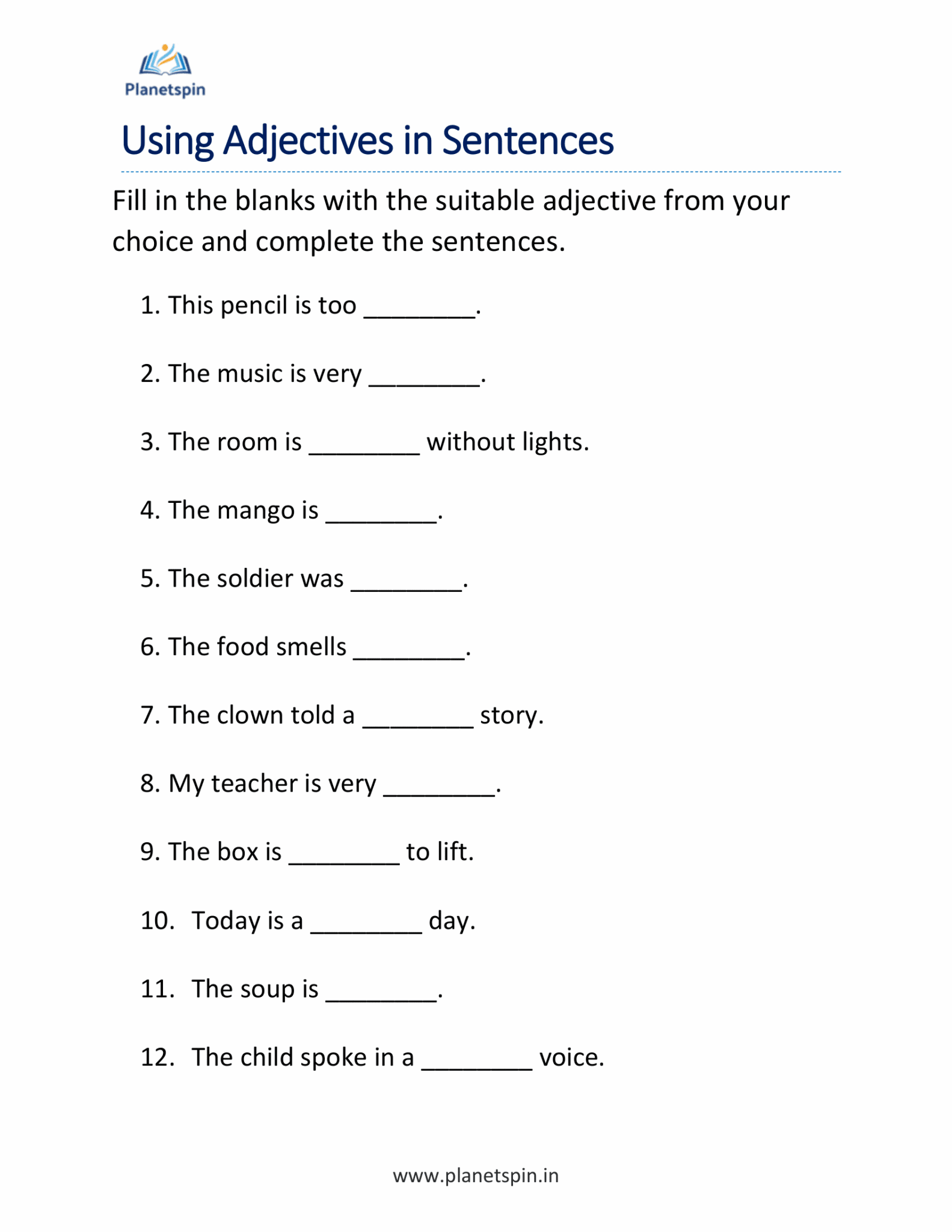 Adding adjectives to sentences worksheet for grade 1