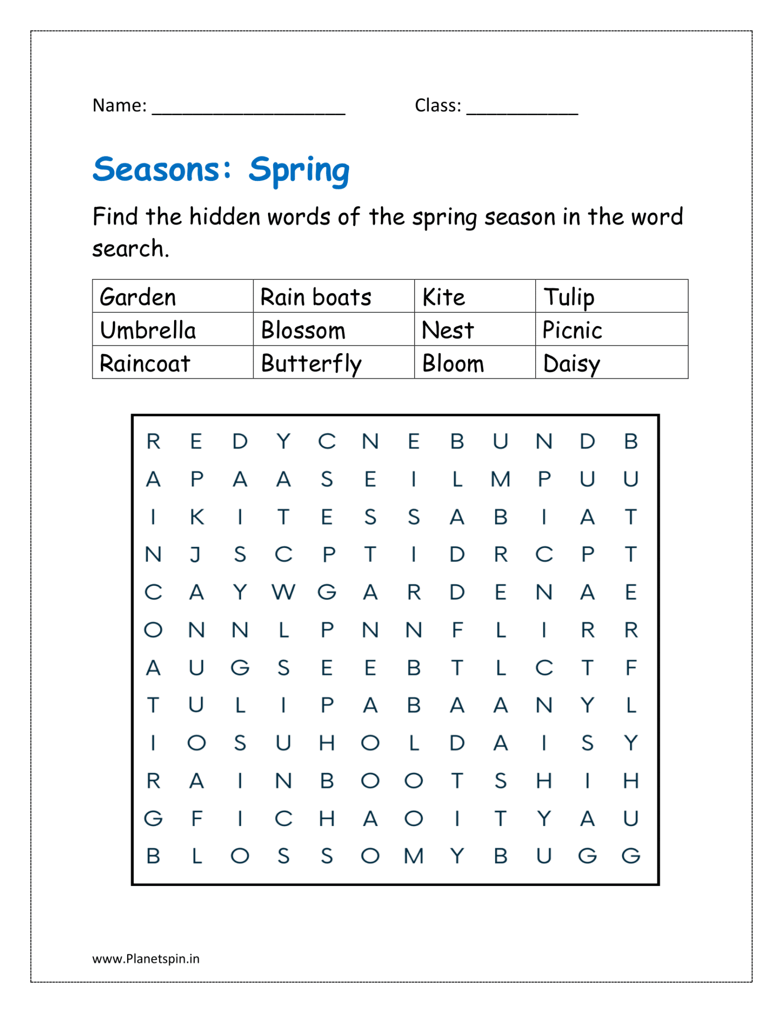 Seasons worksheet for kindergarten | Planetspin.in