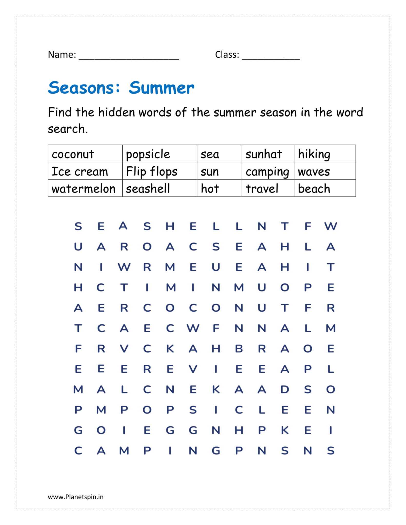 Seasons worksheet for kindergarten | Planetspin.in