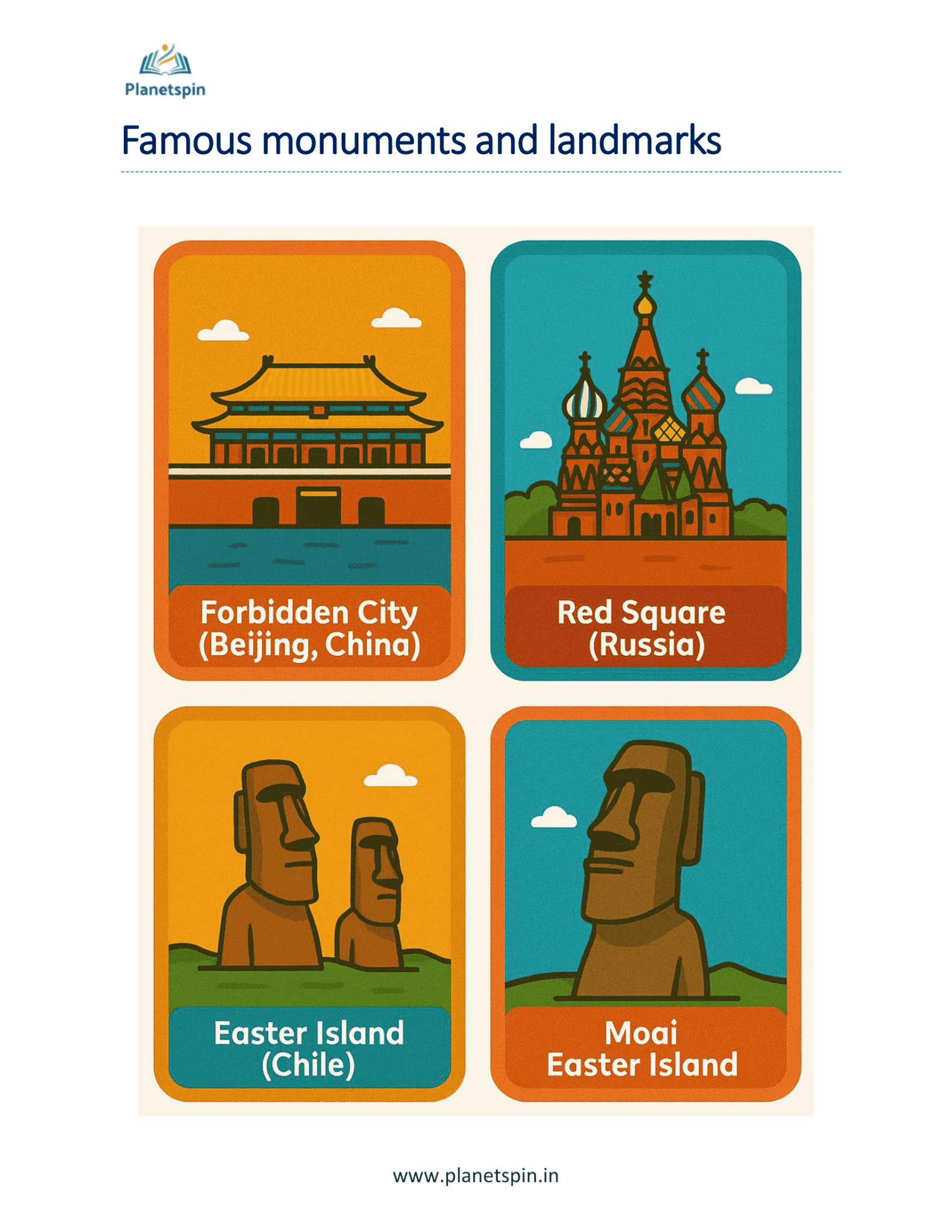 Landmarks flashcards in the world | Planetspin.in