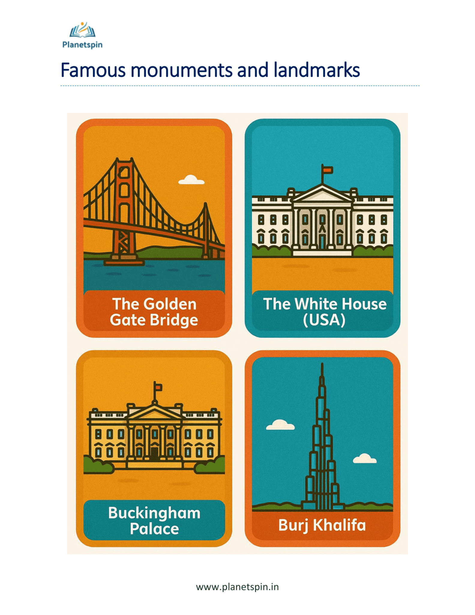 Landmarks flashcards in the world | Planetspin.in