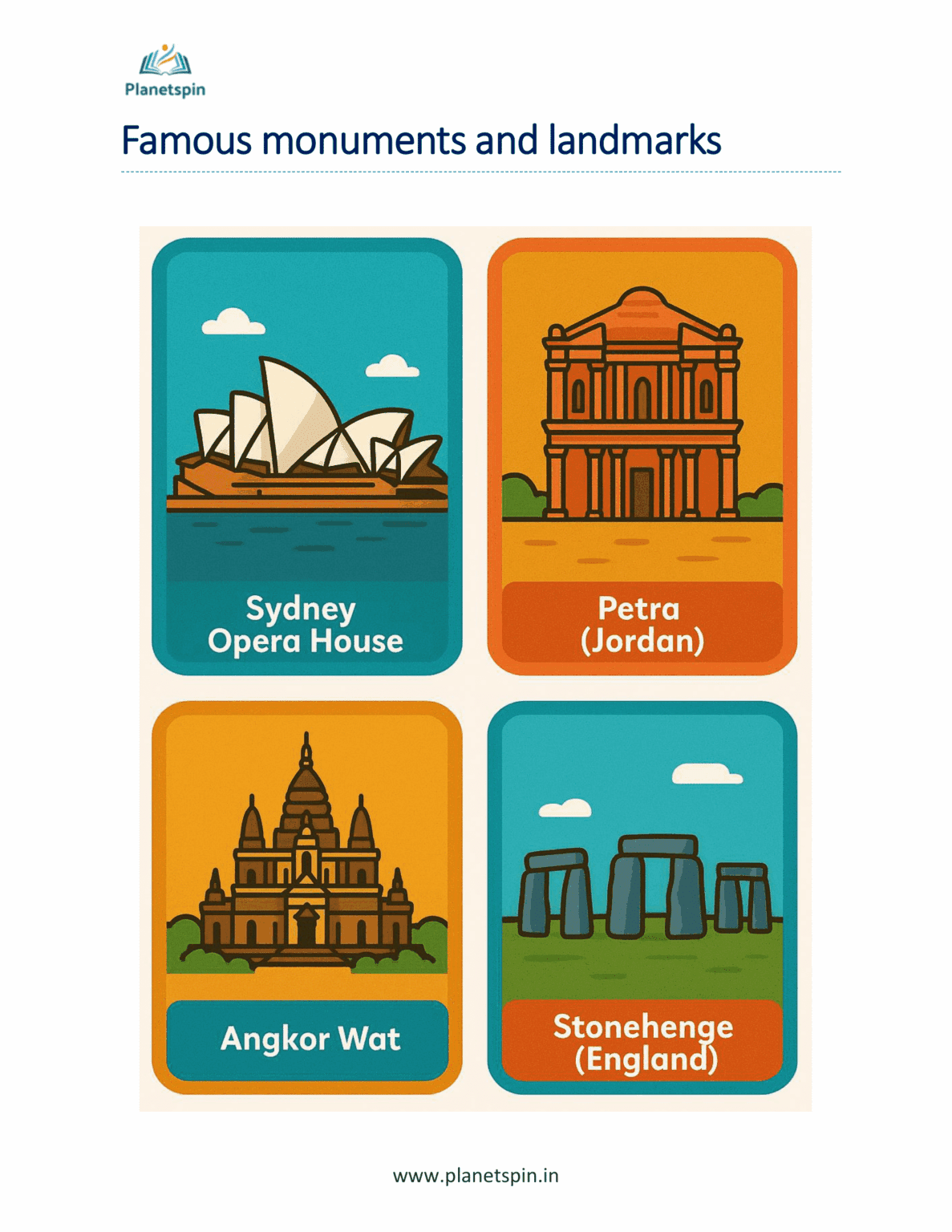 Landmarks flashcards in the world | Planetspin.in