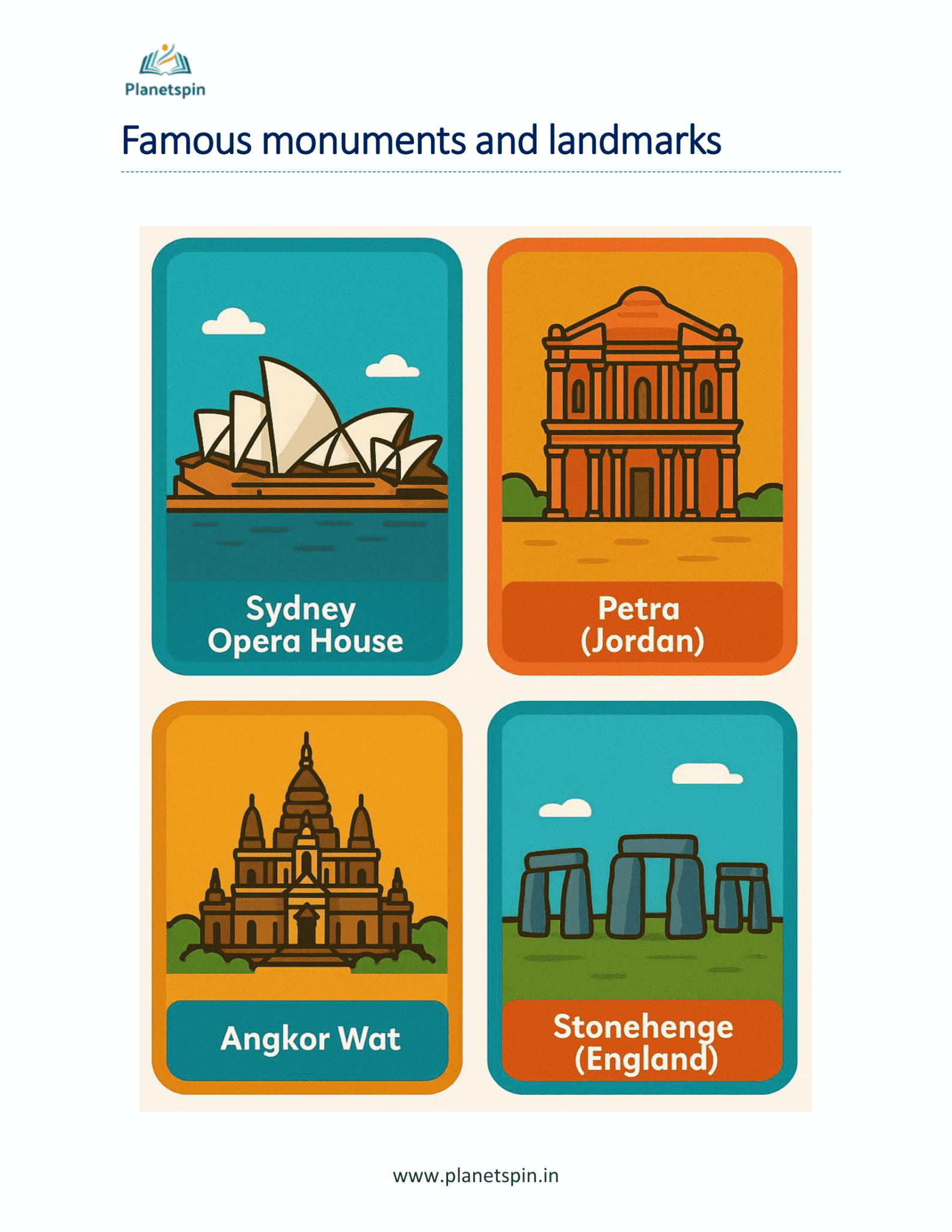 Landmarks flashcards in the world | Planetspin.in