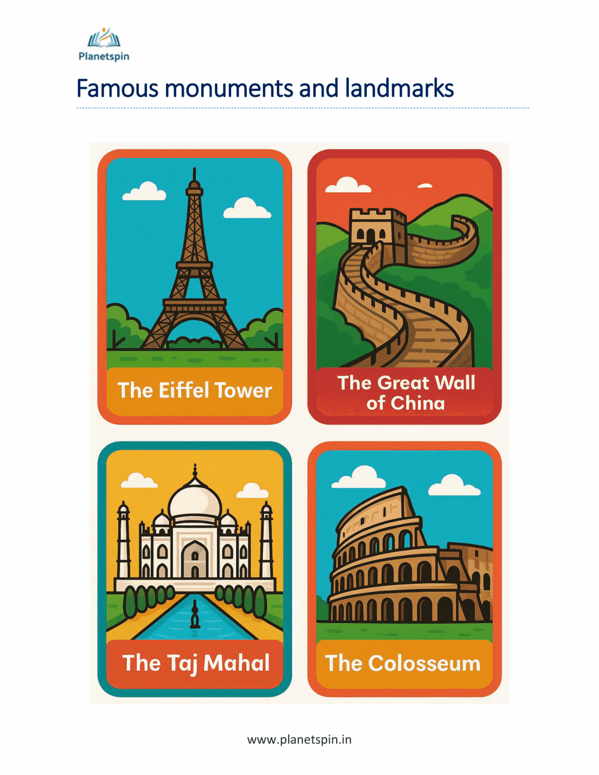 Landmarks flashcards in the world | Planetspin.in