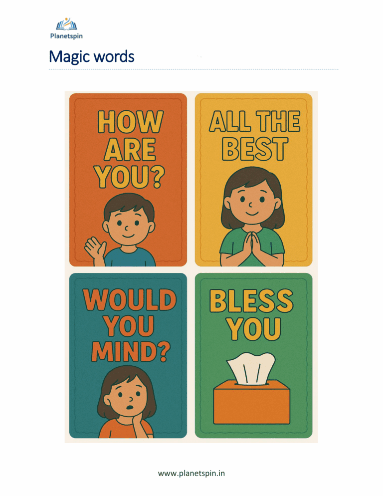 Magic words flash cards for kindergarten | Planetspin.in
