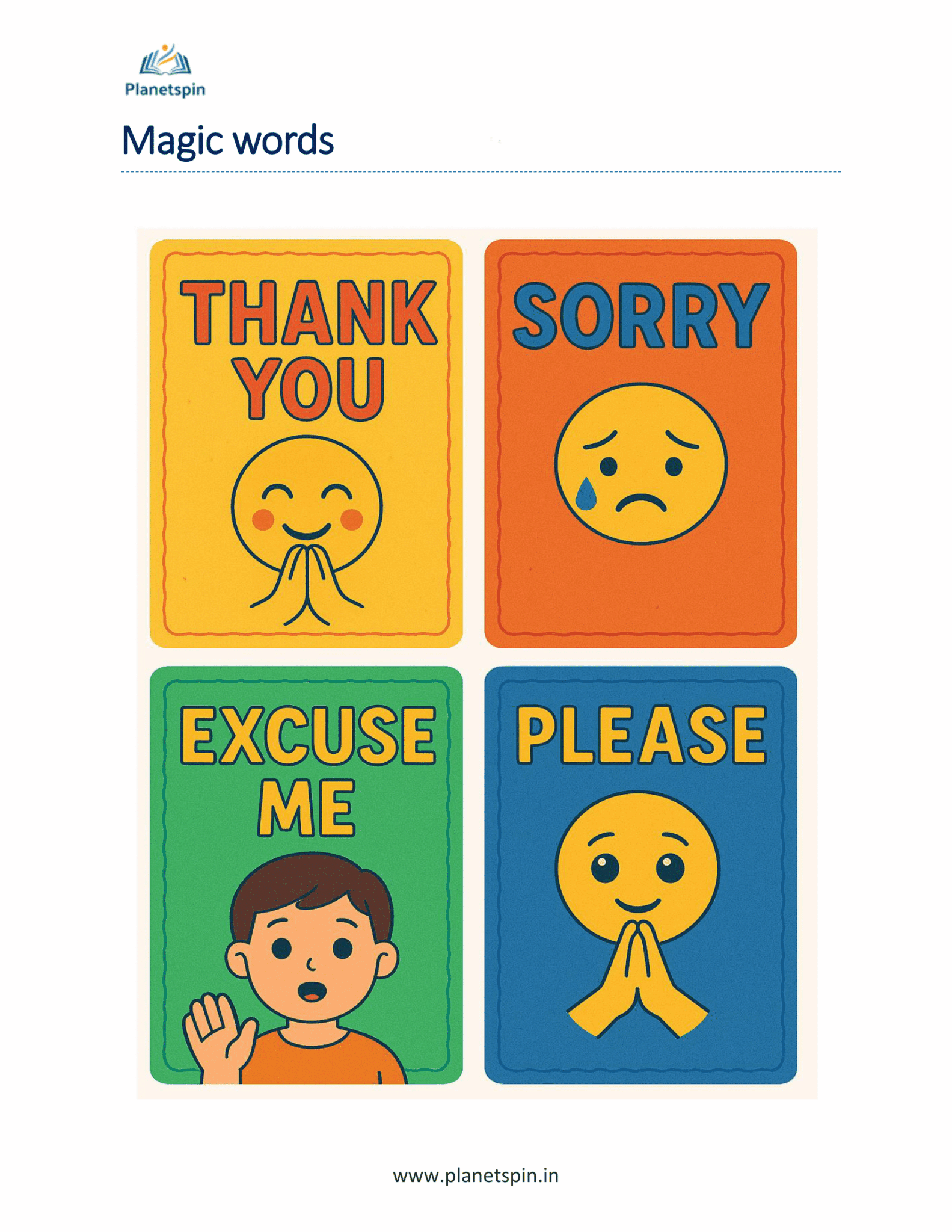 Magic words flash cards for kindergarten | Planetspin.in