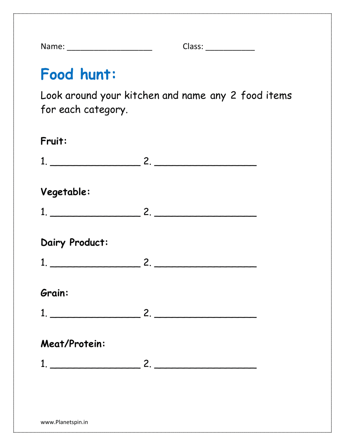 Food we eat class 1 worksheet | Planetspin.in