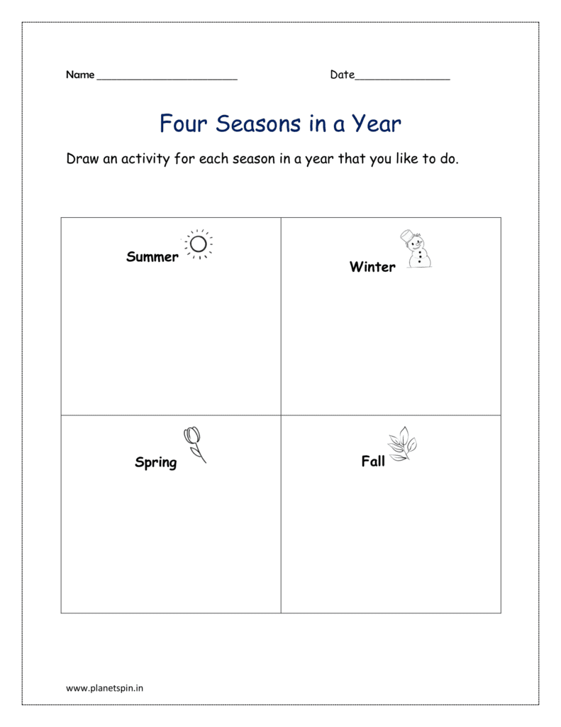 Weather and season worksheet for kindergarten | Planetspin.in