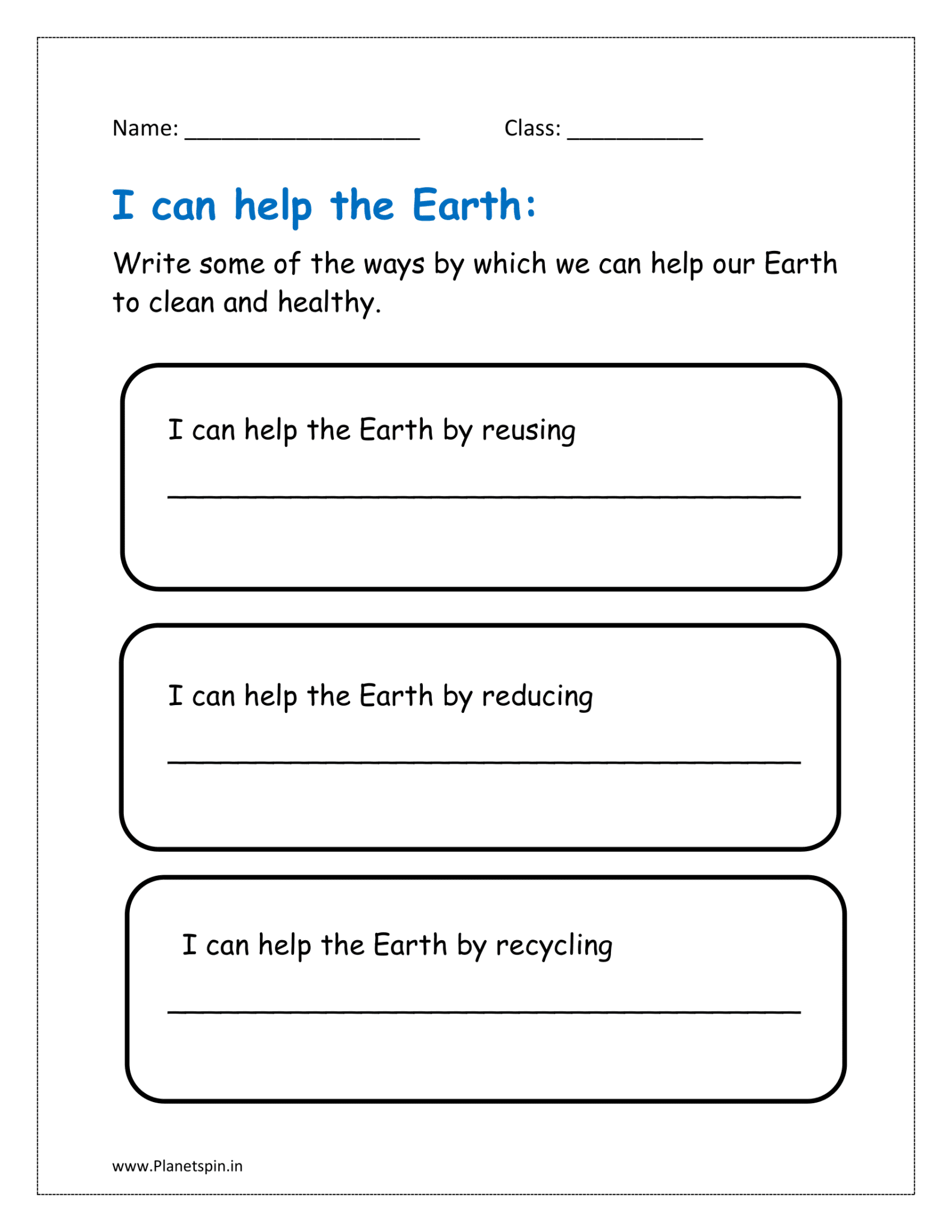 Earth day worksheet for kindergarten | Planetspin.in