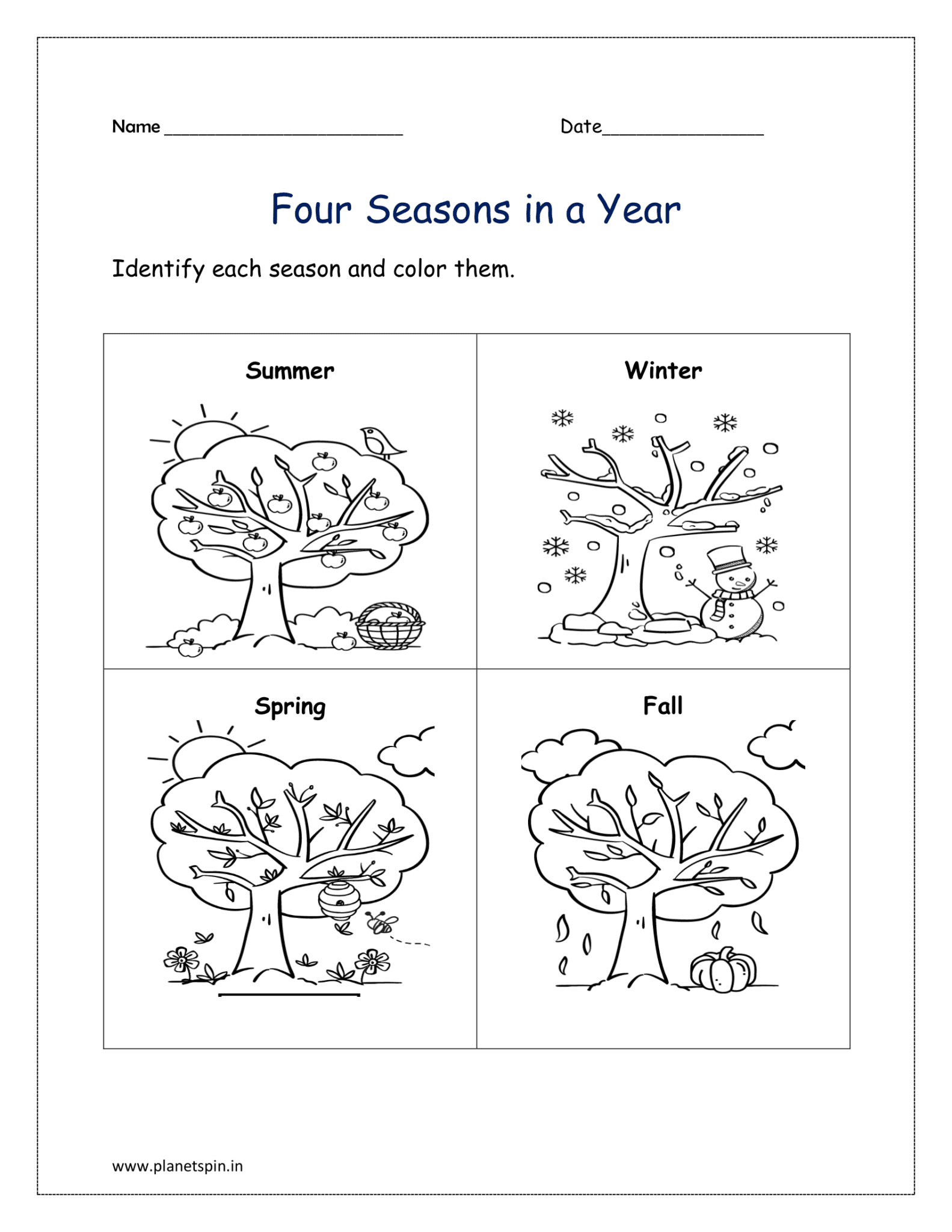 Seasons of the year worksheet for kindergarten | Planetspin.in