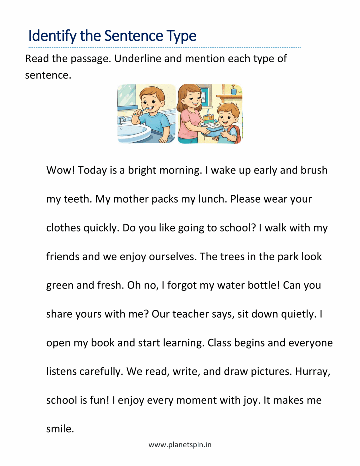 Types of sentences worksheet for grade 2 | Planetspin.in