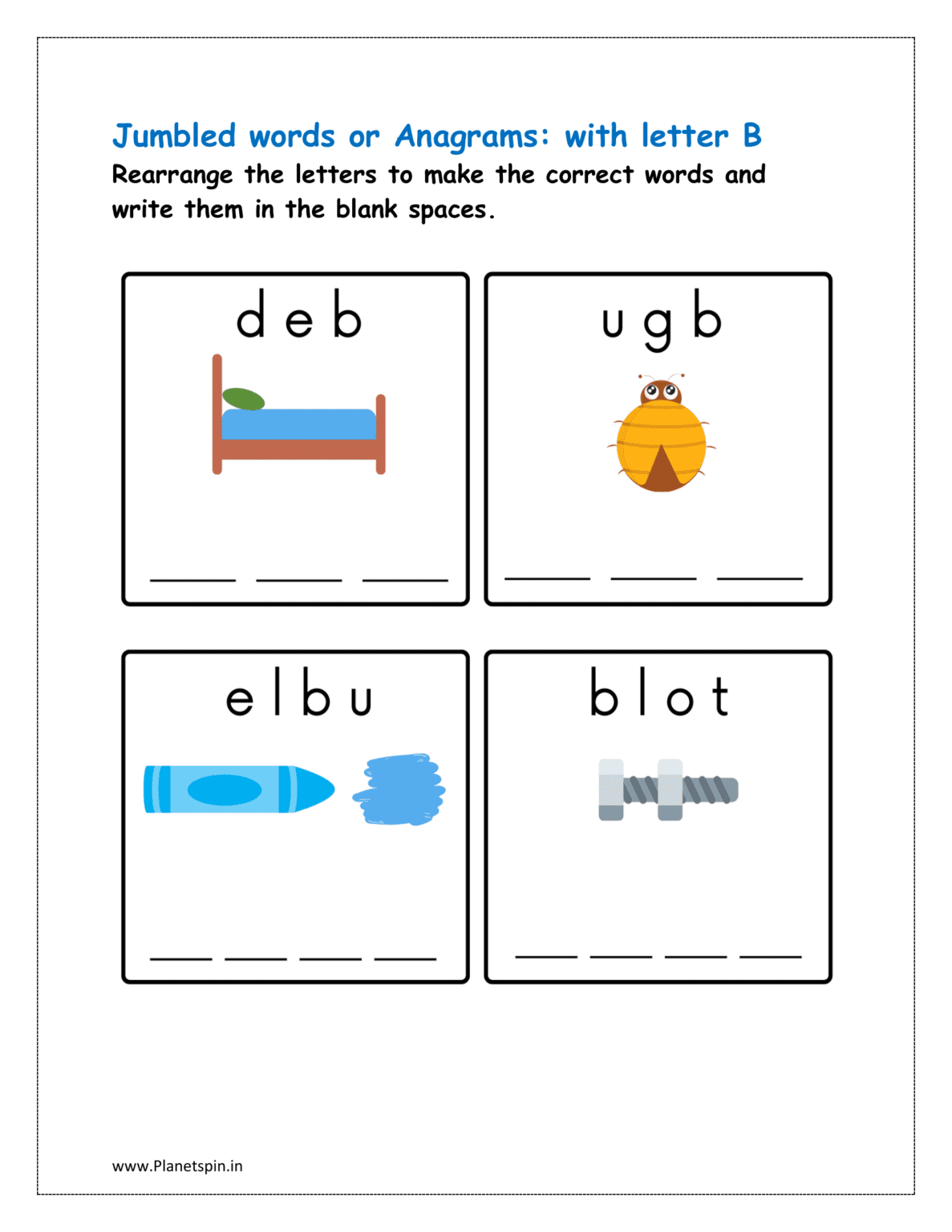 Rearrange the letters to make words worksheet | Planetspin.in