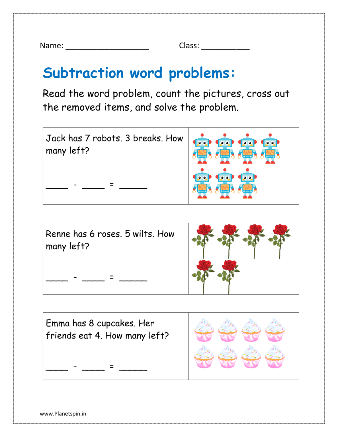 Subtraction word problems for kindergarten | Planetspin.in
