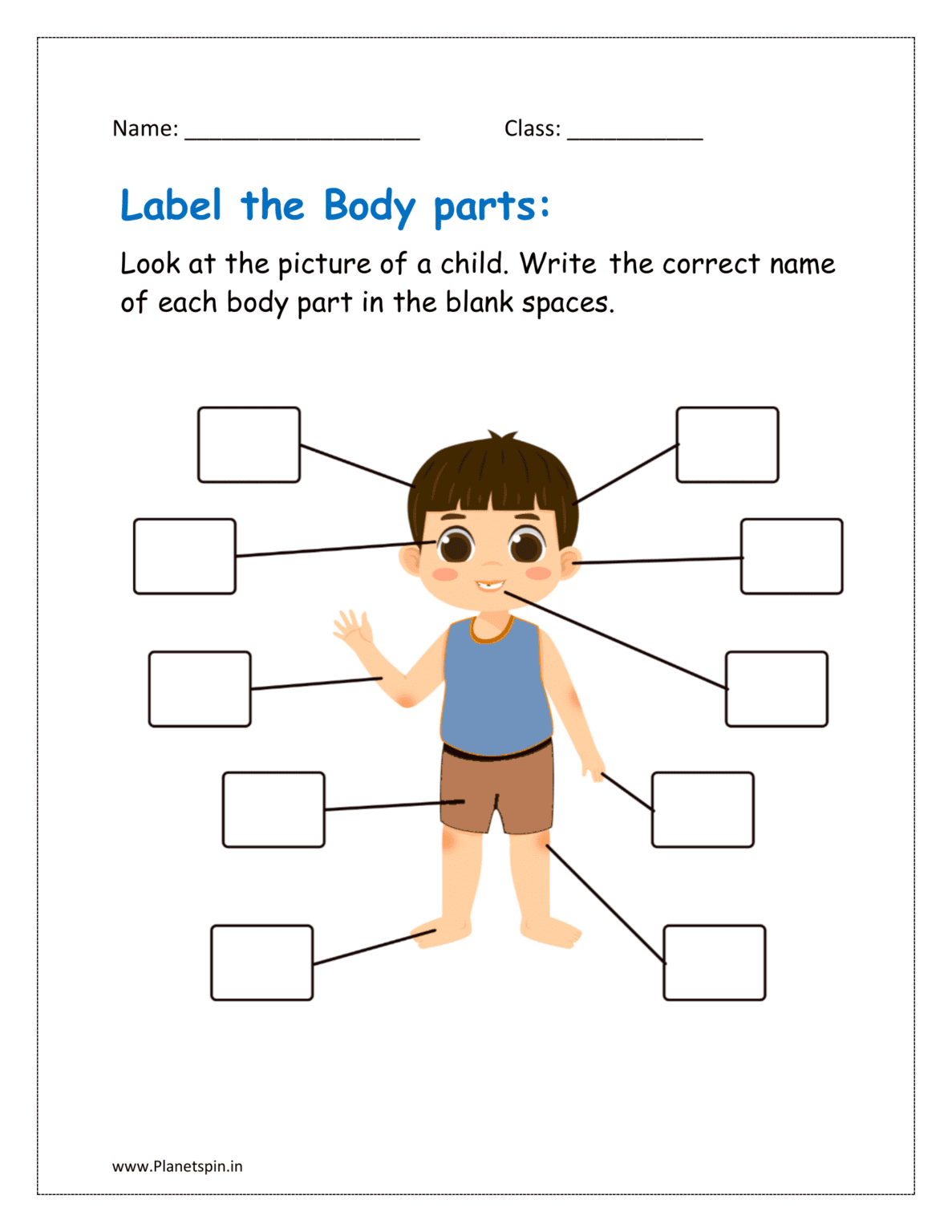 Write body parts name worksheet for kindergarten | Planetspin.in