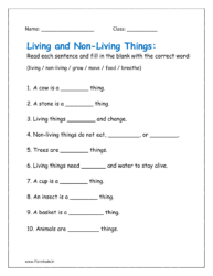 Living and non living things worksheet for grade 1