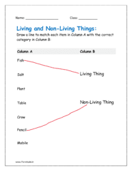 Living and non living things worksheet for grade 1