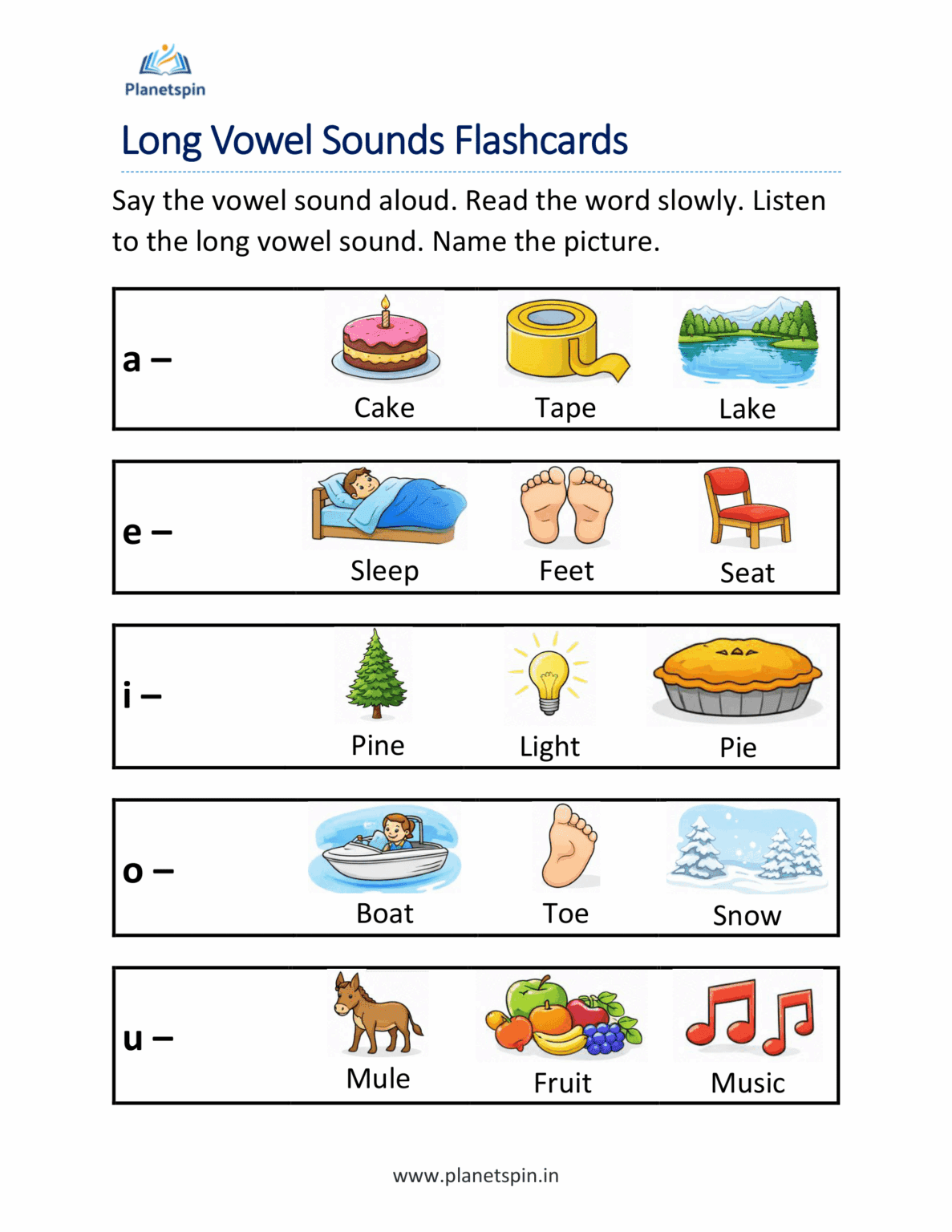 Long Vowel Sounds Flashcards Kindergarten (Printable Phonics)
