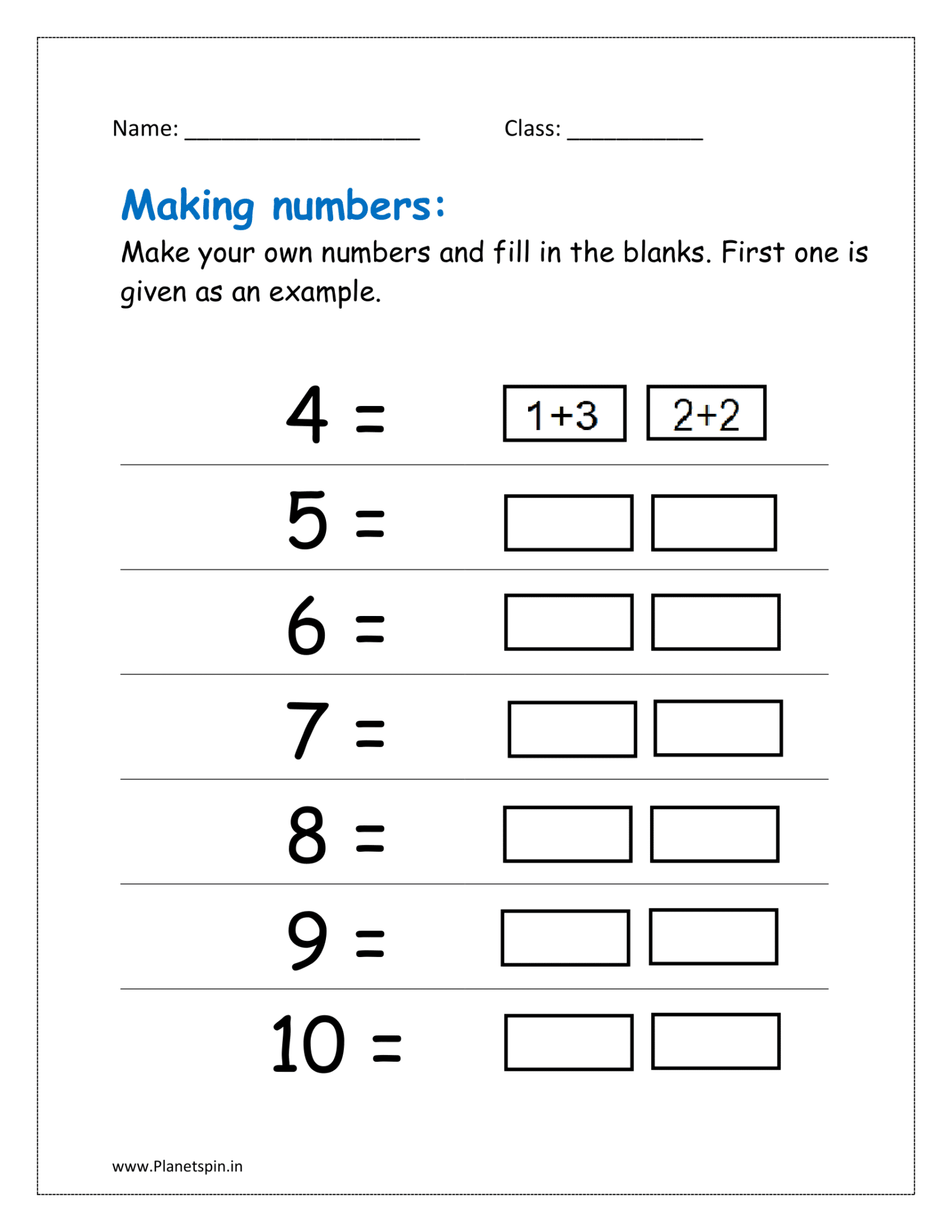 Making numbers worksheet for kindergarten | Planetspin.in