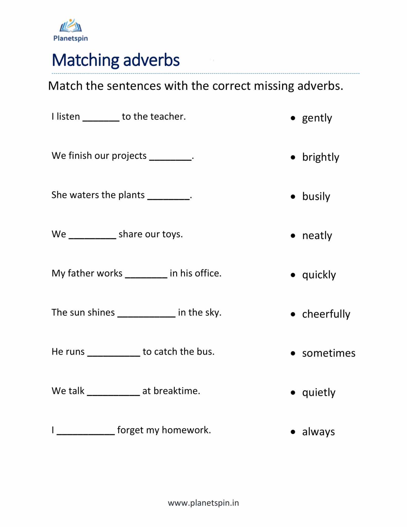 Identify the adverbs worksheet for grade 2 | Planetspin.in