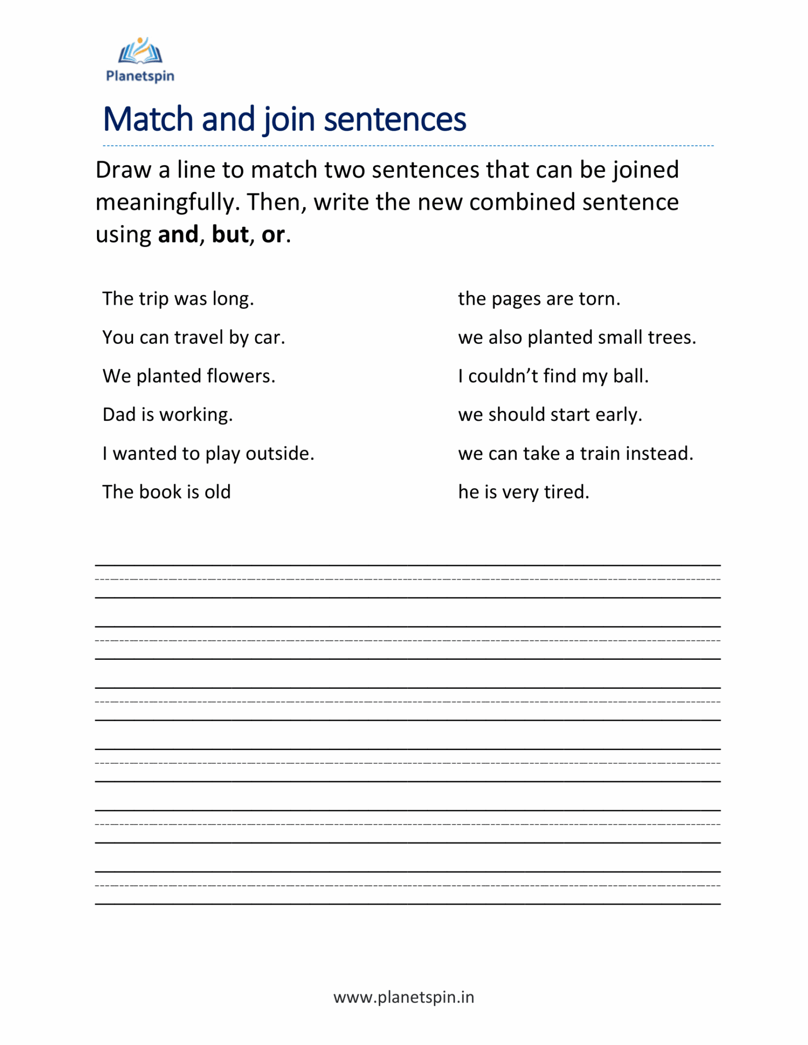 Combining sentences worksheet grade 2 | Planetspin.in