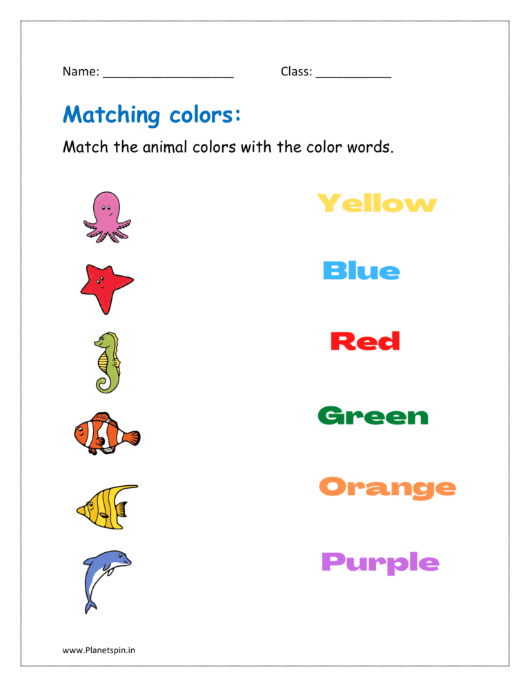 Color words worksheets for kindergarten | Planetspin.in