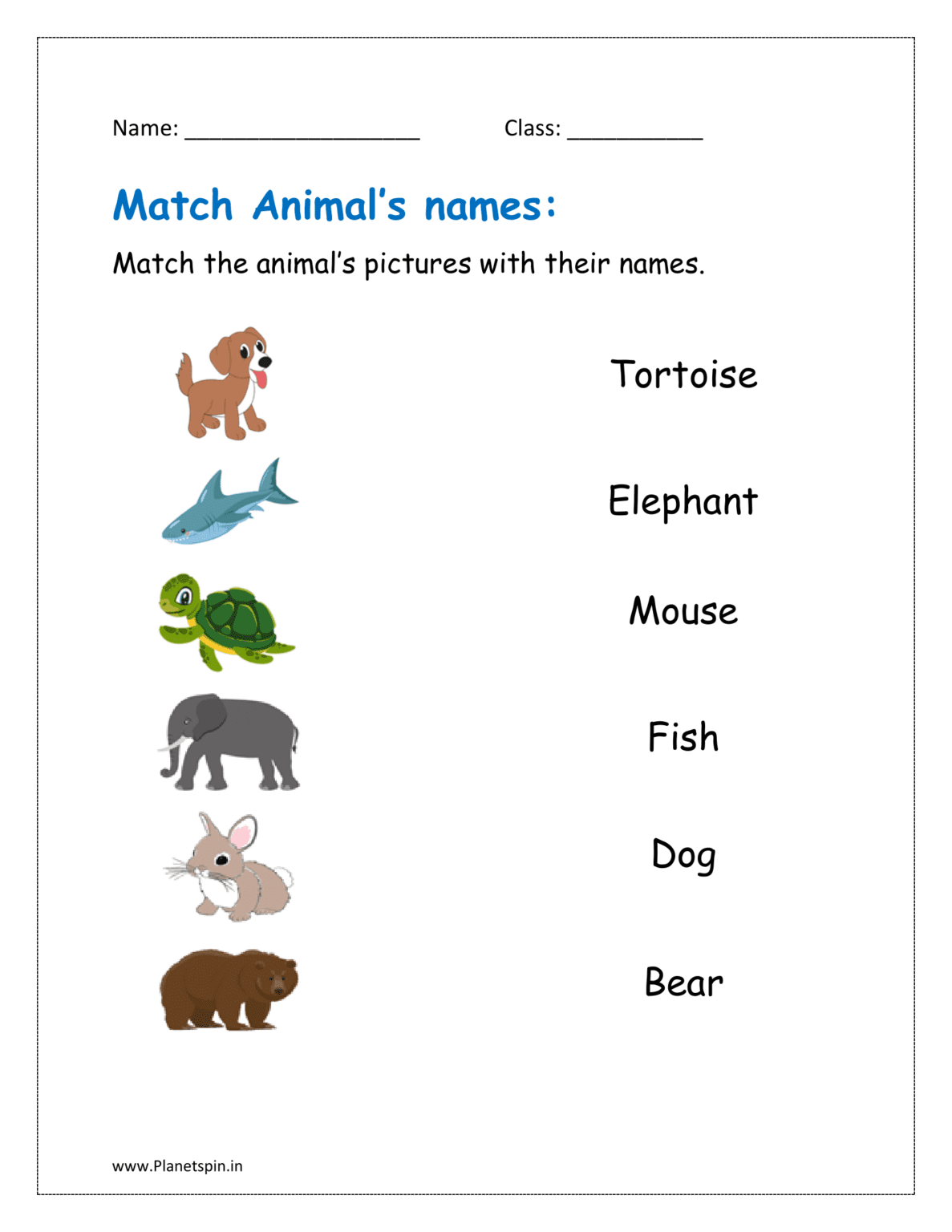 Write animals name worksheet for kindergarten | Planetspin.in