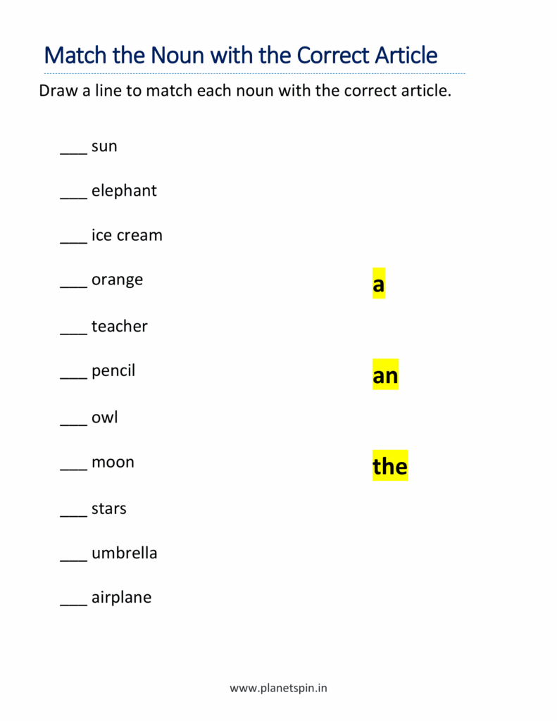A an the worksheet for grade 2 | Planetspin.in