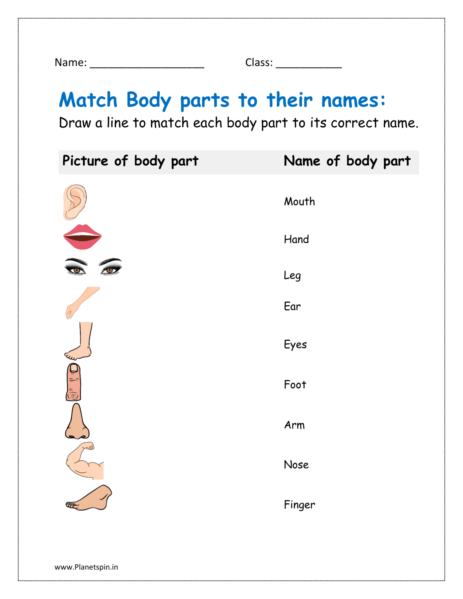 Write body parts name worksheet for kindergarten | Planetspin.in
