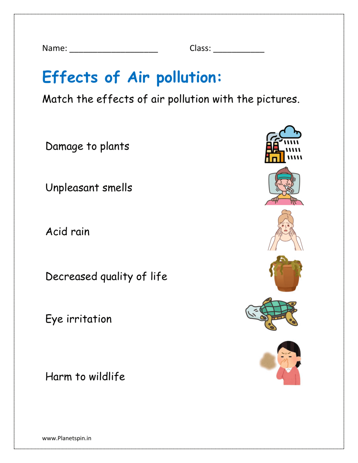Air pollution worksheet for kindergarten | Planetspin.in