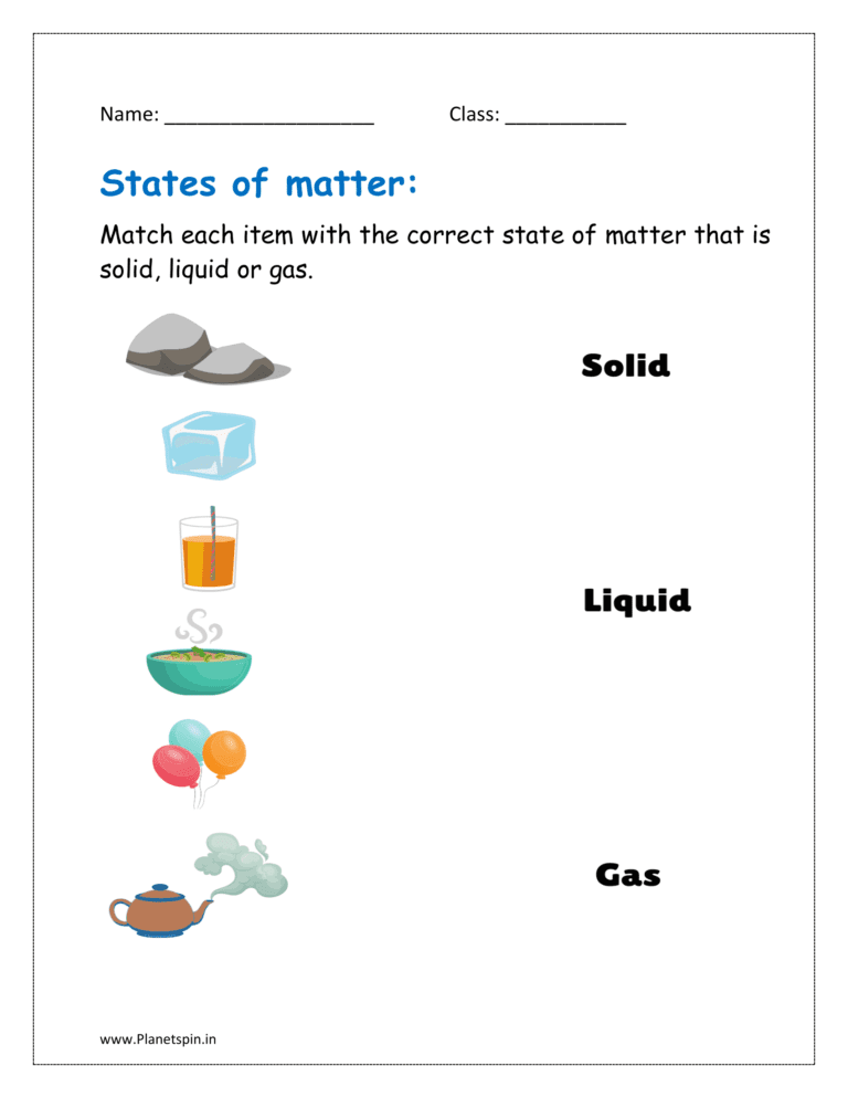 Solid liquid gas worksheet - The States of matter | Planetspin.in