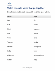 Identifying nouns and verbs worksheet in sentences for grade 2