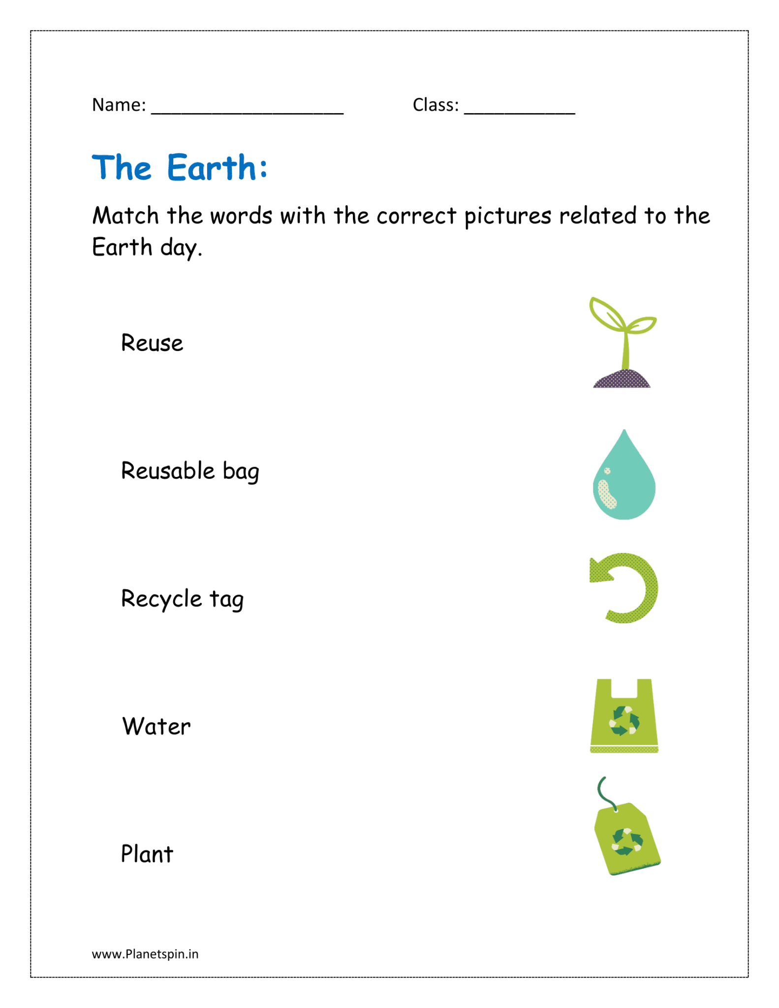 Earth day worksheet for kindergarten | Planetspin.in