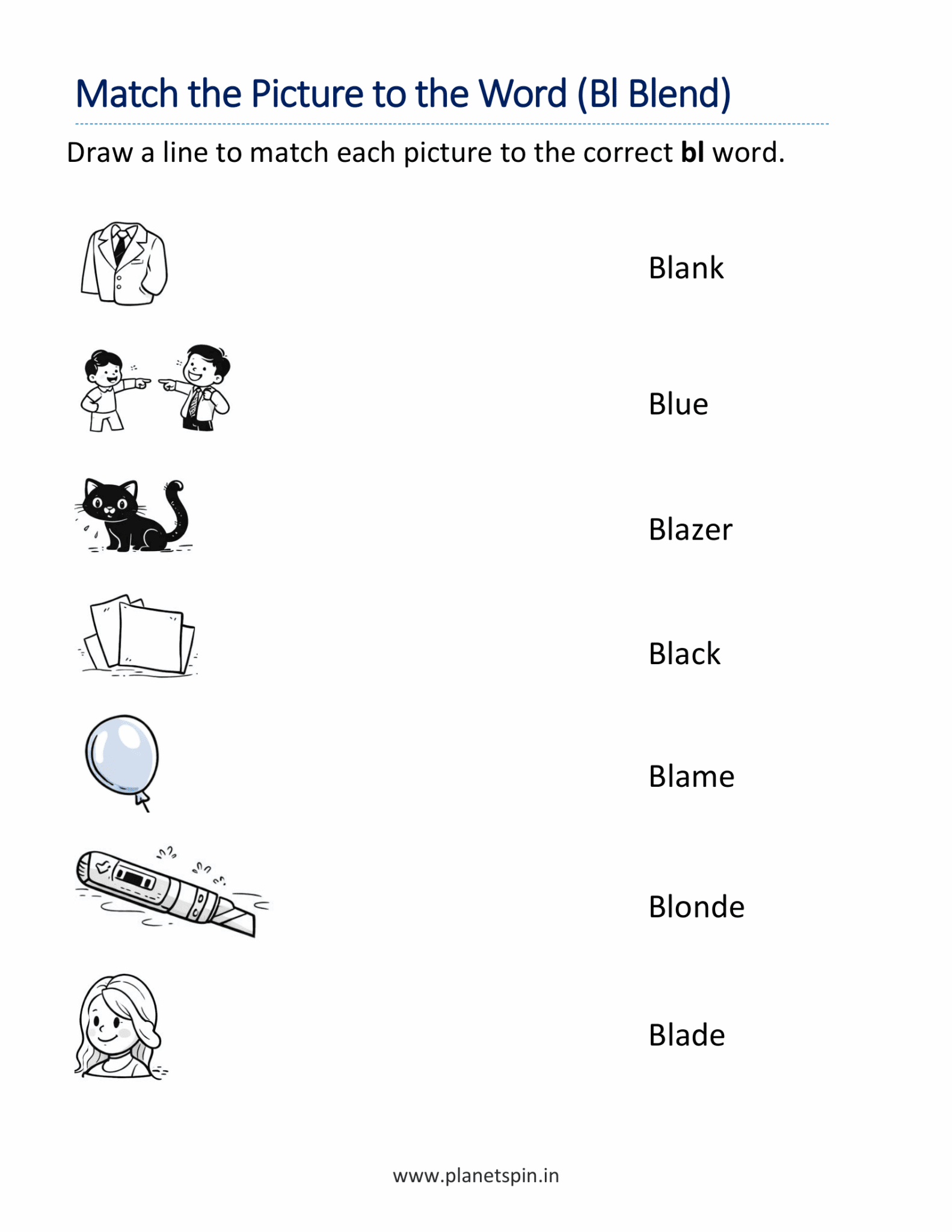 Bl blends worksheet for kindergarten | Planetspin.in