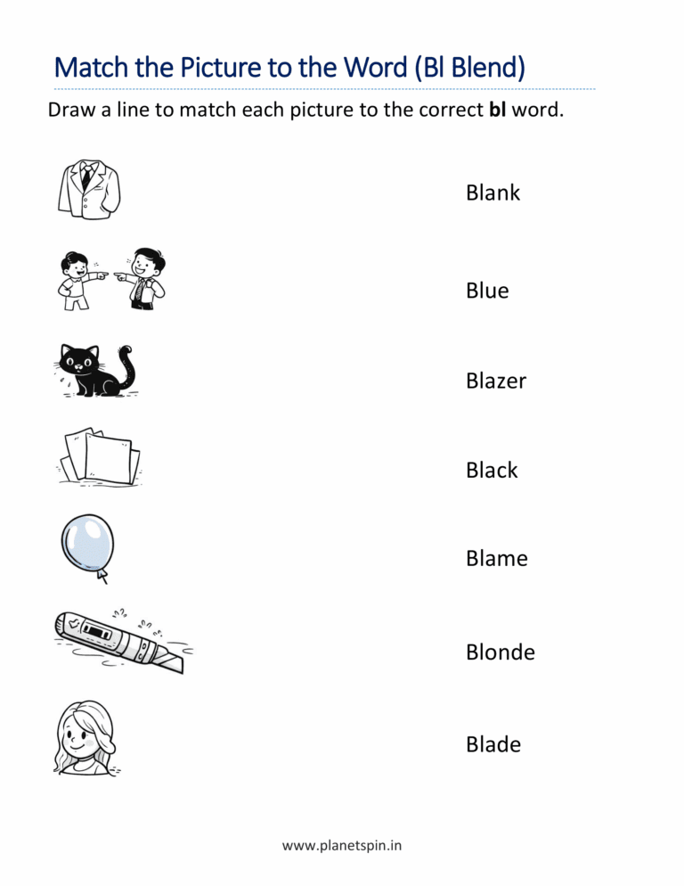 Bl blends worksheet for kindergarten | Planetspin.in