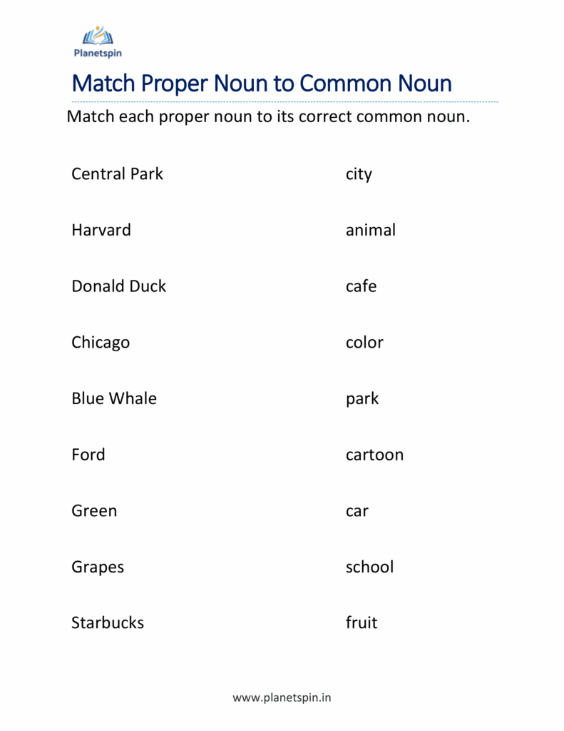Worksheets for common and proper nouns for grade 1