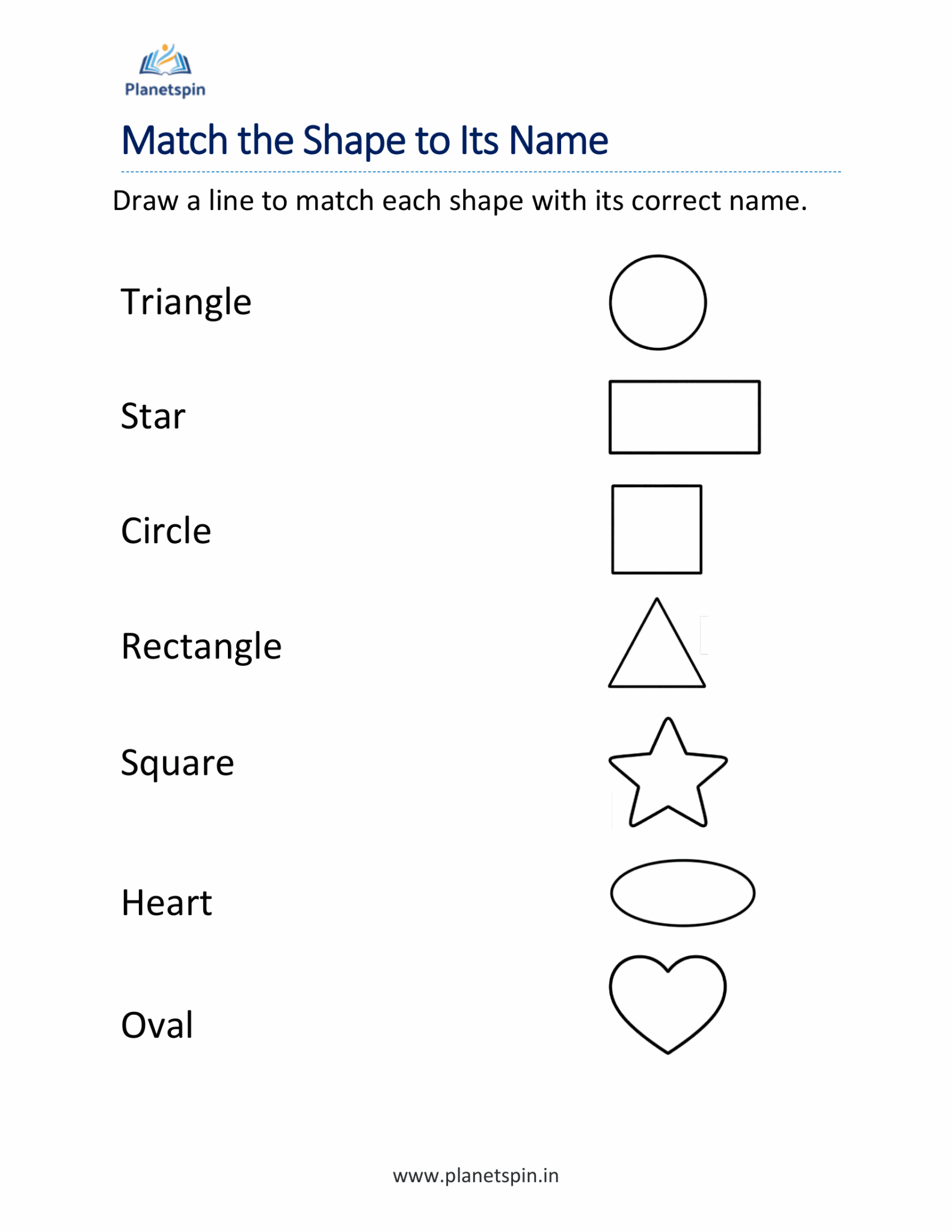 Match shape to shape name worksheets for kindergarten