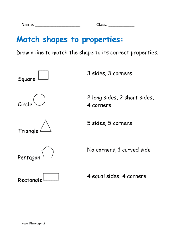 Attributes of 2D shapes worksheet for grade 1 | Planetspin.in