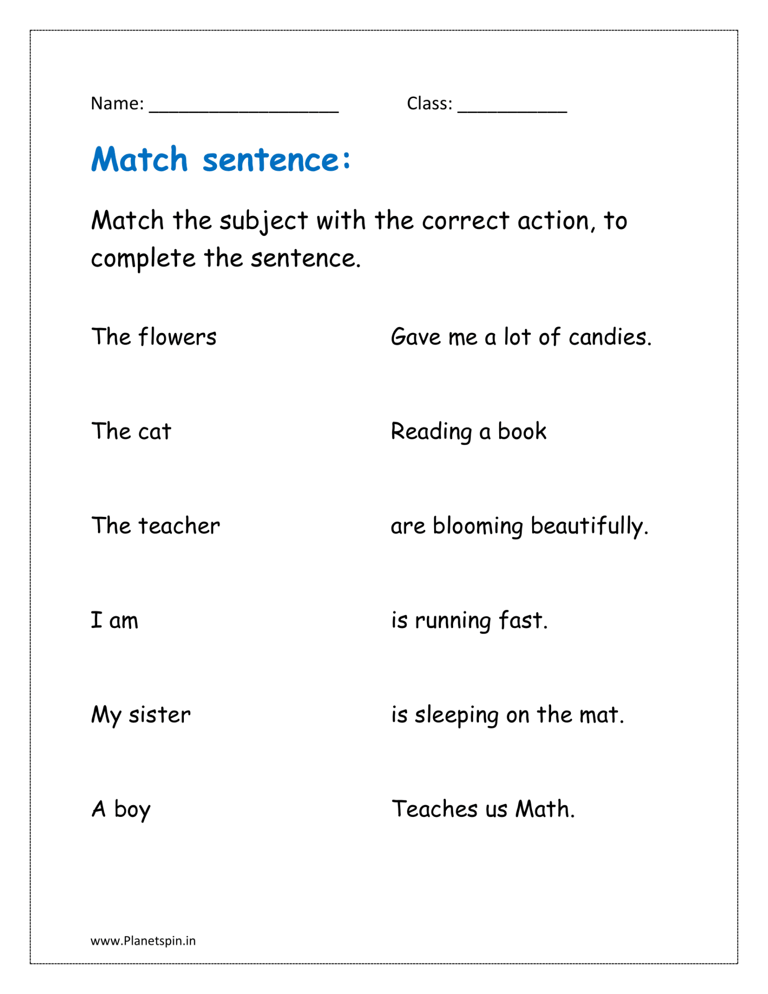 Sentence construction worksheets for grade 1 | Planetspin.in