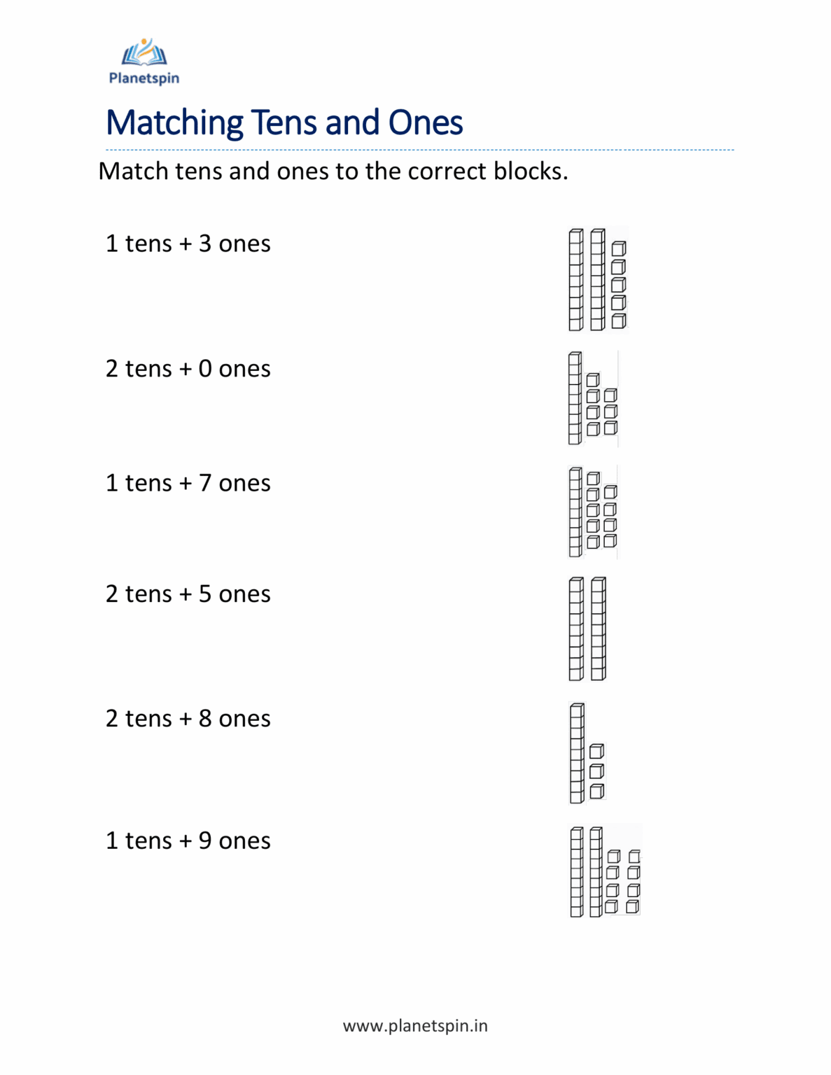 Decomposing numbers into tens and ones worksheets