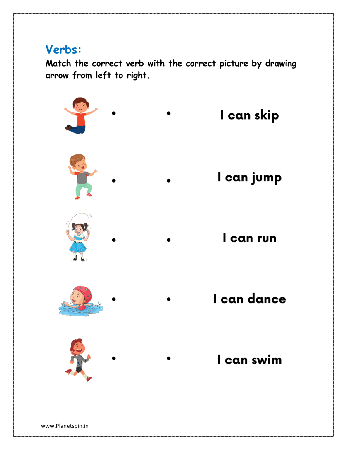 Action words with pictures worksheets | Planetspin.in