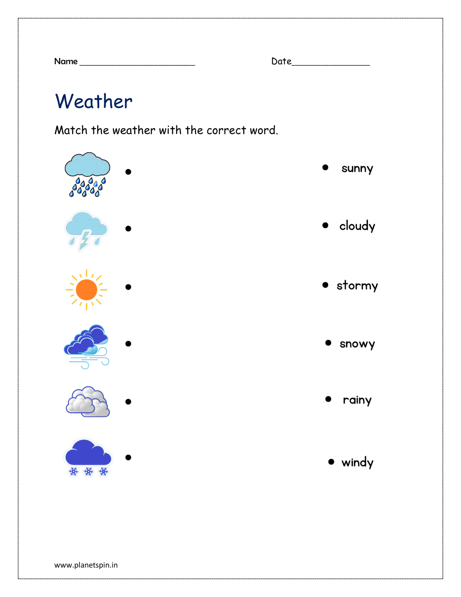 Weather words worksheet for Kindergarten | Planetspin.in