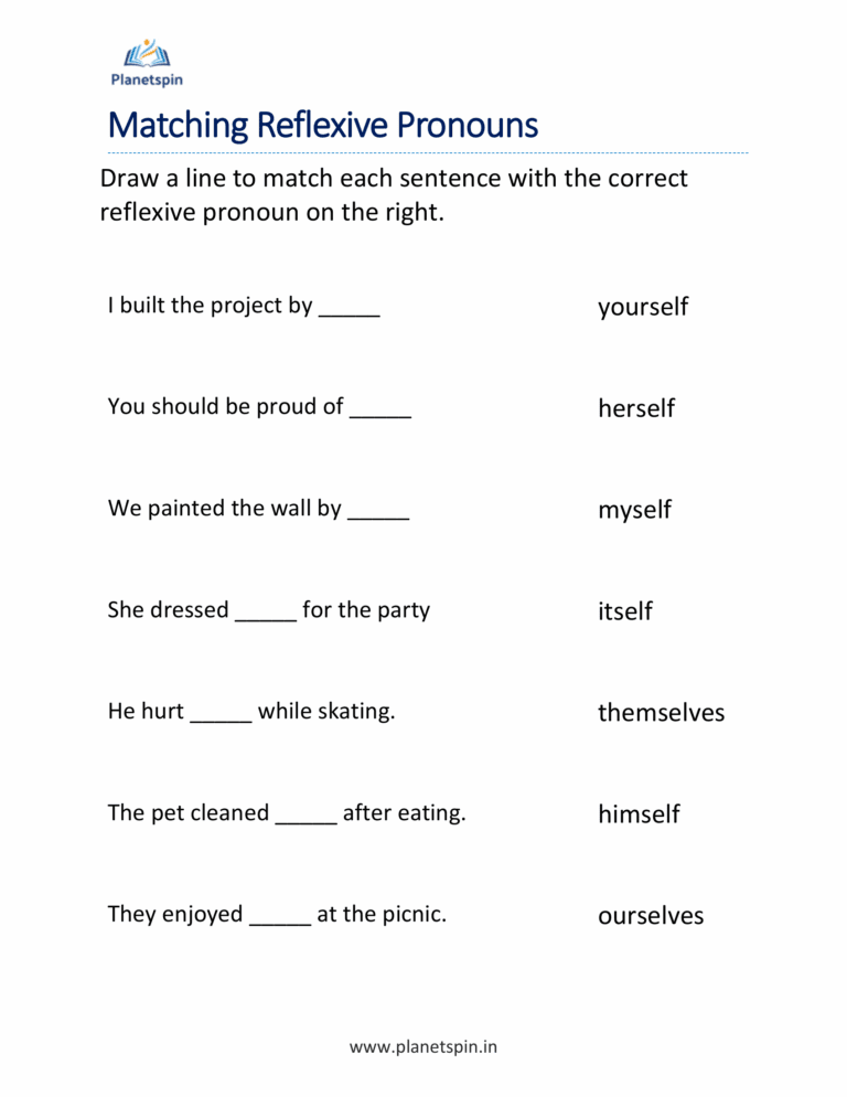 Reflexive pronoun worksheet for grade 2 | Planetspin.in