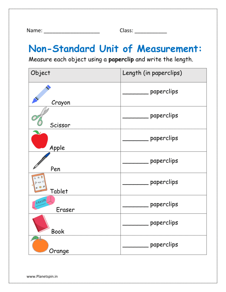 Non standard units of measurement worksheets grade 1