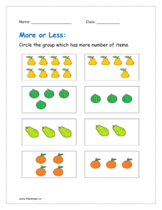 More and less worksheets for kindergarten | Planetspin.in