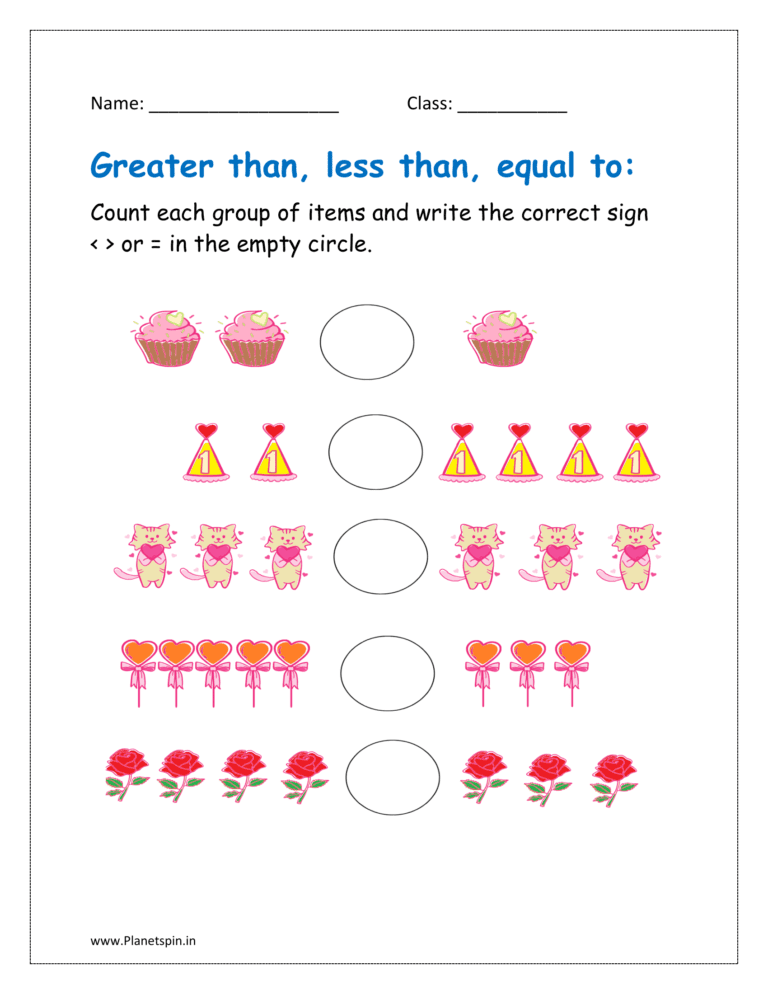 More than and less than worksheet | Planetspin.in