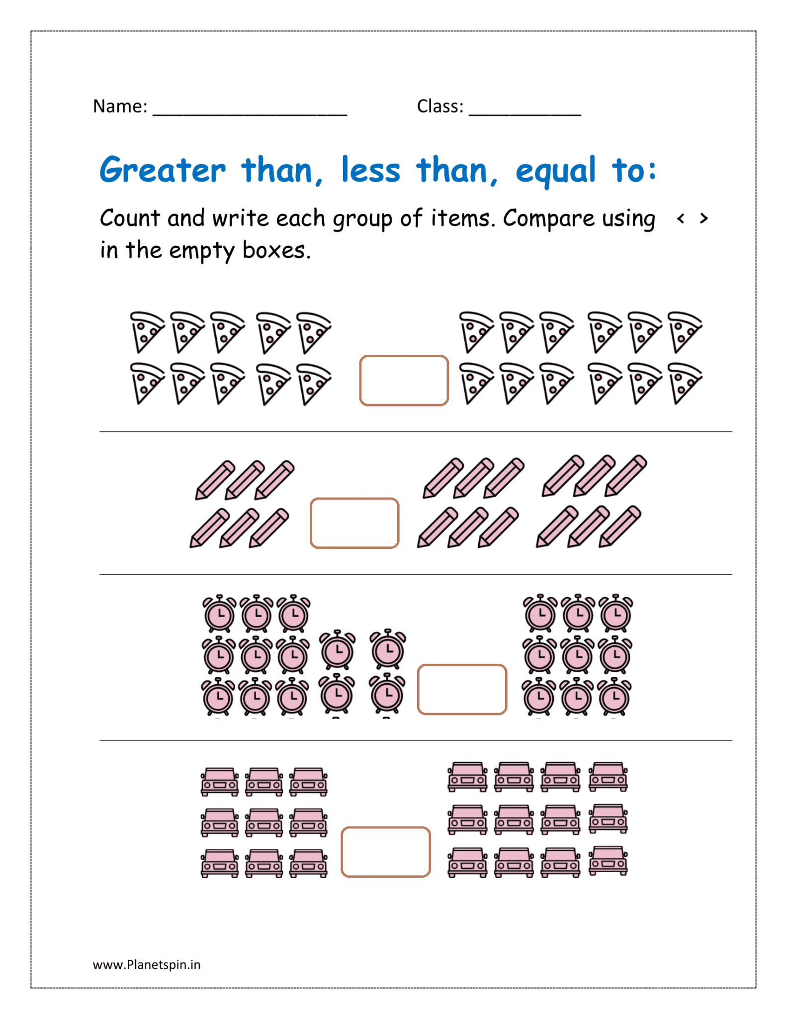 More than and less than worksheet | Planetspin.in